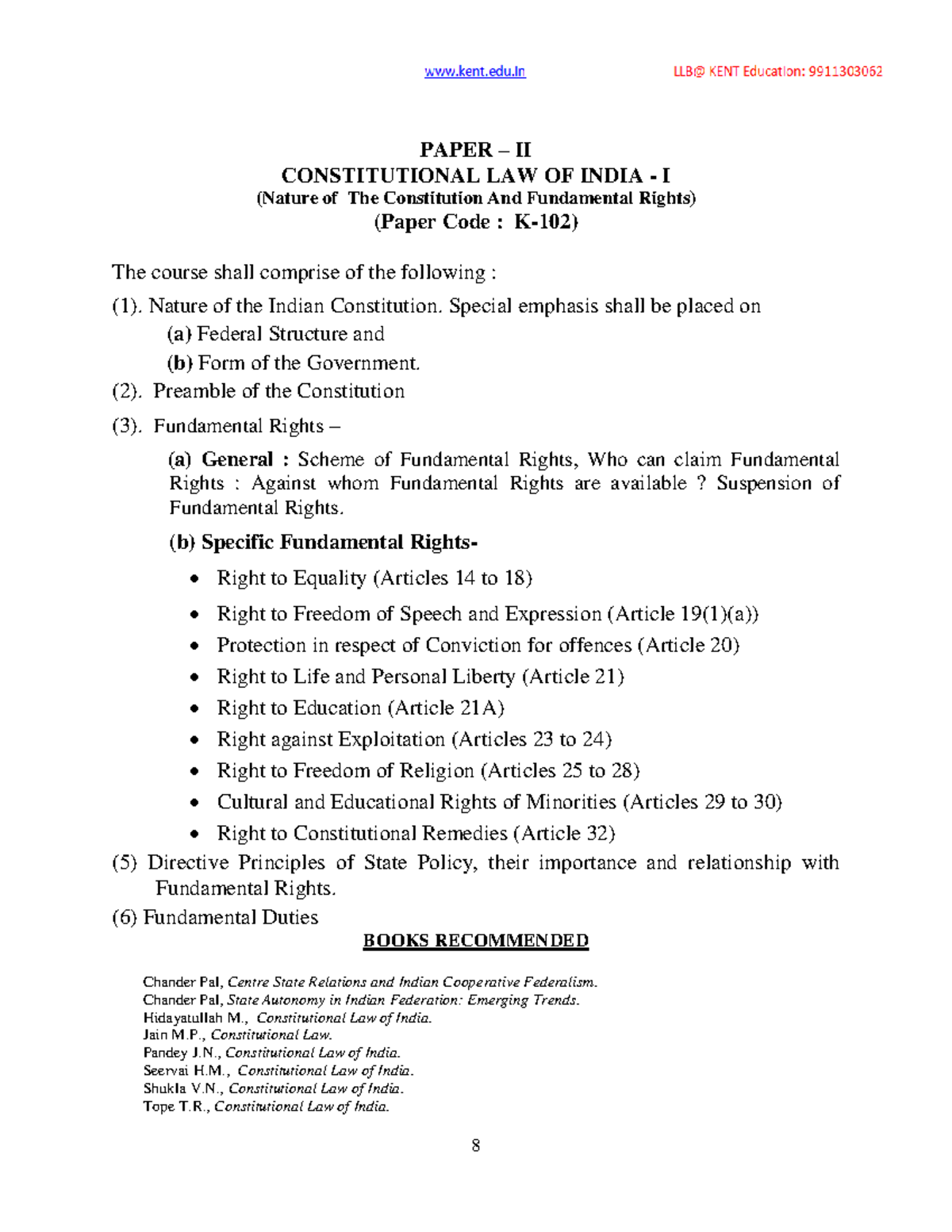 2 - notes - 8 PAPER – II CONSTITUTIONAL LAW OF INDIA - I (Nature of The ...