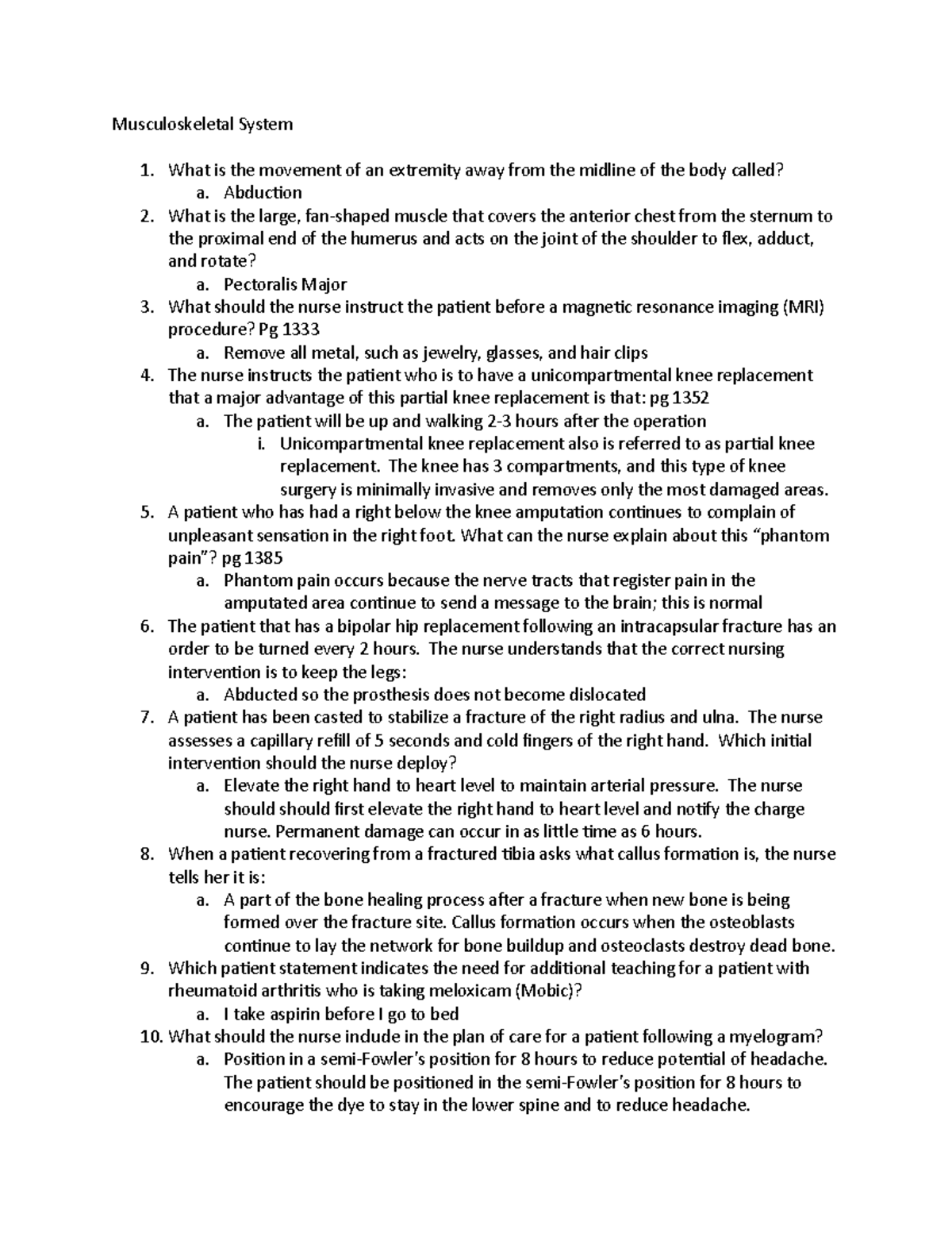 Musculoskeletal System w answers - Musculoskeletal System What is the ...