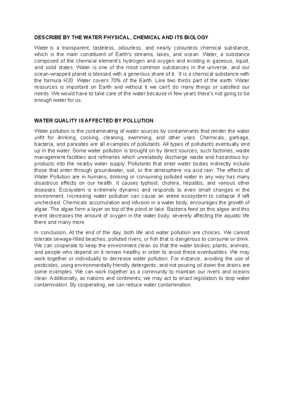 Describe BY THE Water Physical - DESCRIBE BY THE WATER PHYSICAL ...