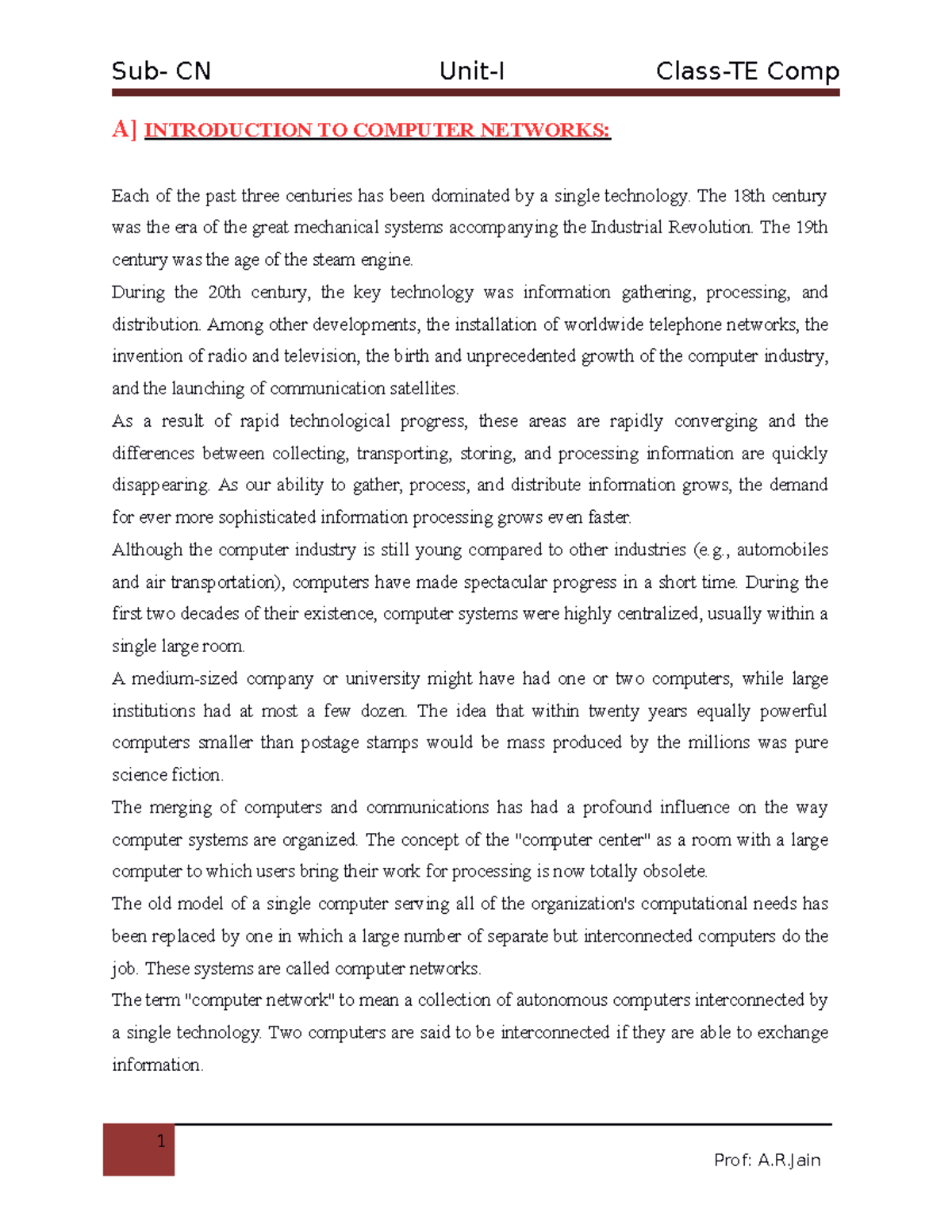 Unit-i - ......................... - A] INTRODUCTION TO COMPUTER ...