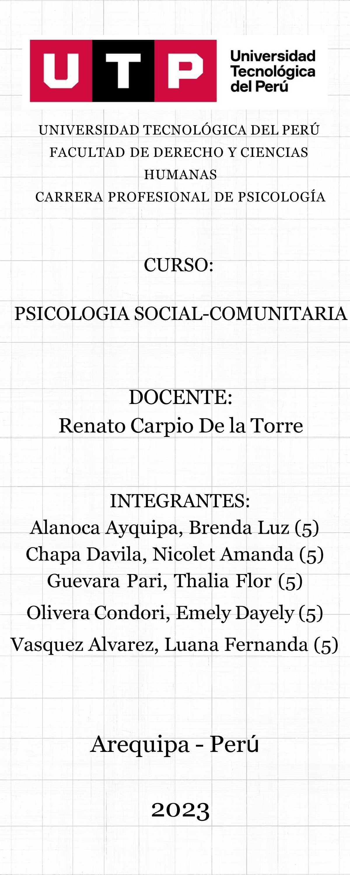 T.A Psicologia - UNIVERSIDAD TECNOLÓGICA DEL PERÚ FACULTAD DE DERECHO Y ...