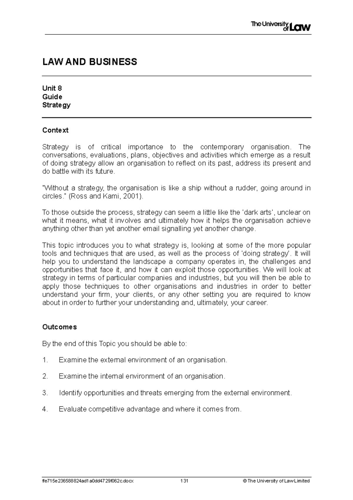 Workshop 8. Strategy Notes - LAW AND BUSINESS Unit 8 Guide Strategy ...