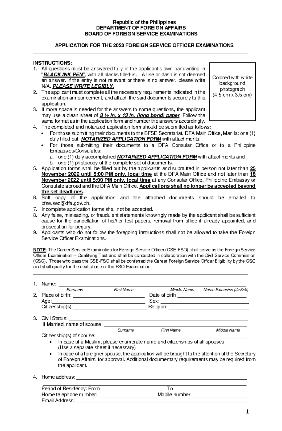 Application Form 2023-FSOE - Republic of the Philippines DEPARTMENT OF ...