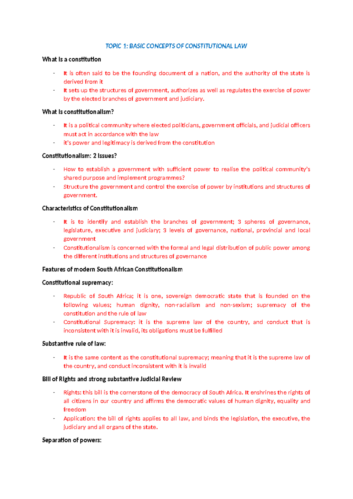 Constitutional Law- Exam Prep- Topic 1 to 4 - TOPIC 1: BASIC CONCEPTS ...