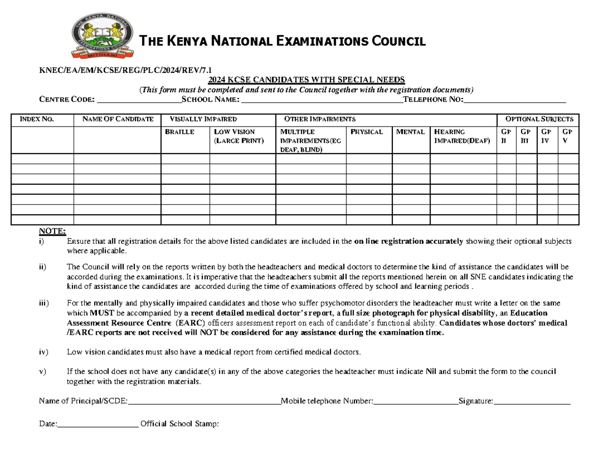 2024 KCSE candidates with special needs - THE KENYA NATIONAL ...