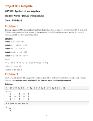 MAT 350 Project One - Project One Template MAT350: Applied Linear Algebra Laura Pittman 7/16 ...