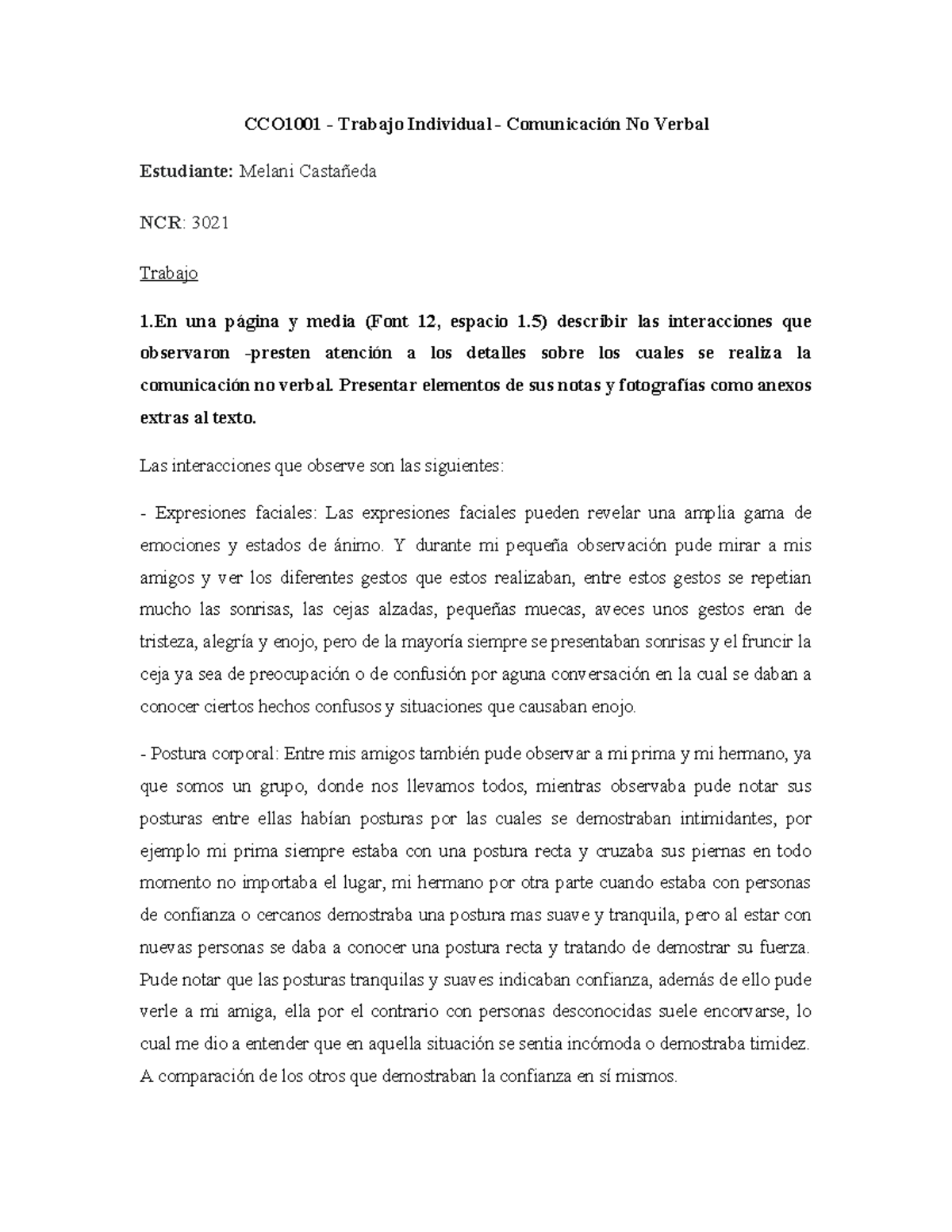 Comunicación no verbal Melani Janina Castañeda Remache - CCO1001 ...