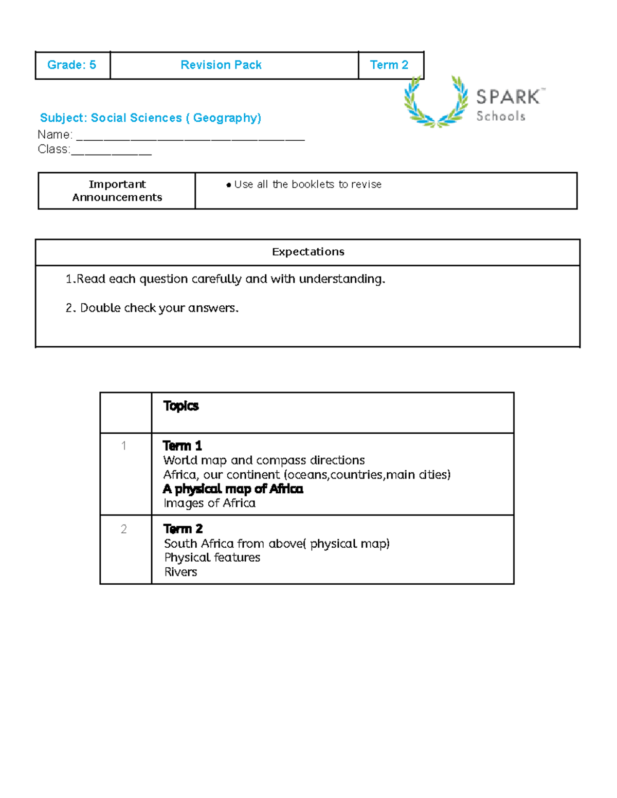 Grade 5 Geography Revision Pack - Grade: 5 Revision Pack Term 2 Subject ...