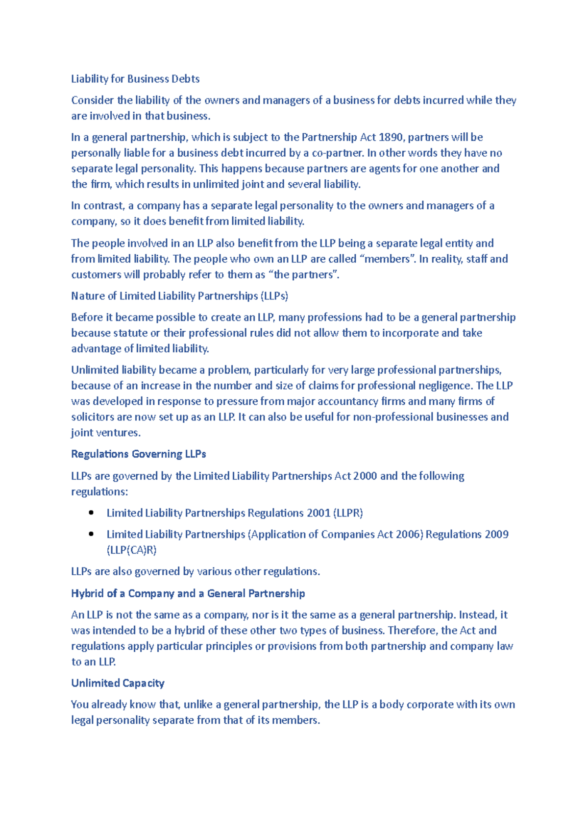 Limited liability partnerships - Liability for Business Debts Consider ...