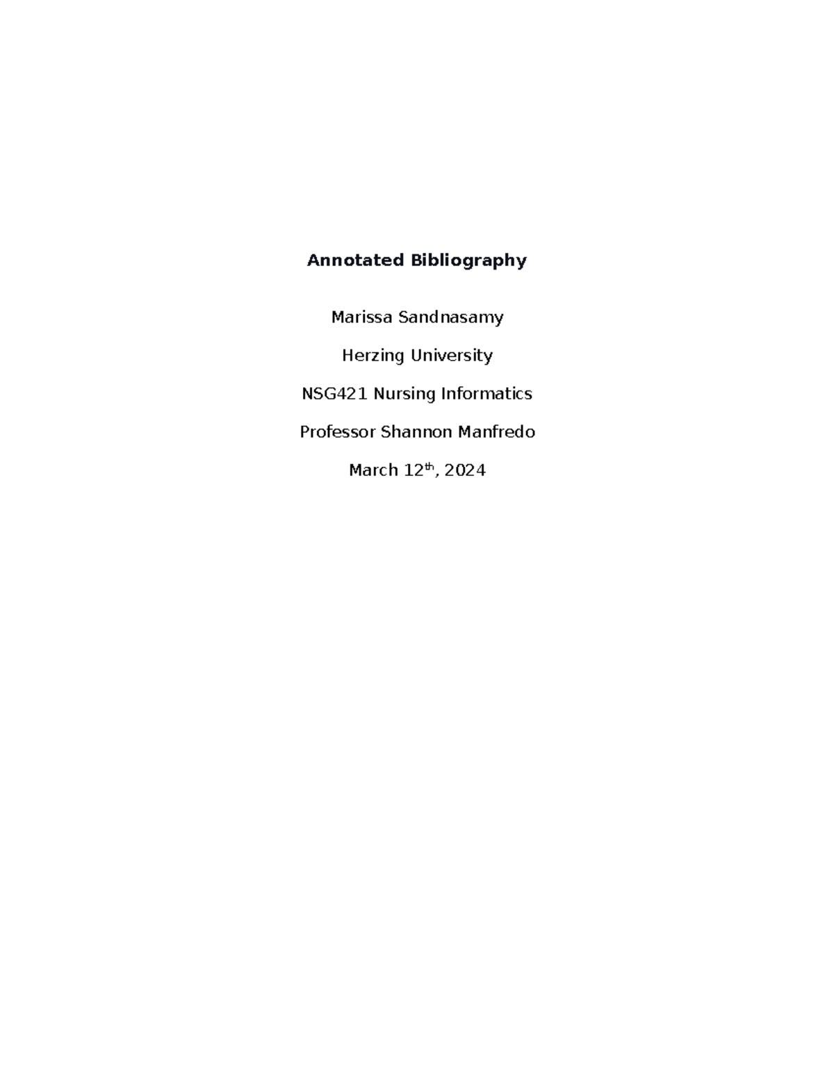 NSG421 Nursing Informatics Unit 2 Final Annotated Bibliography ...