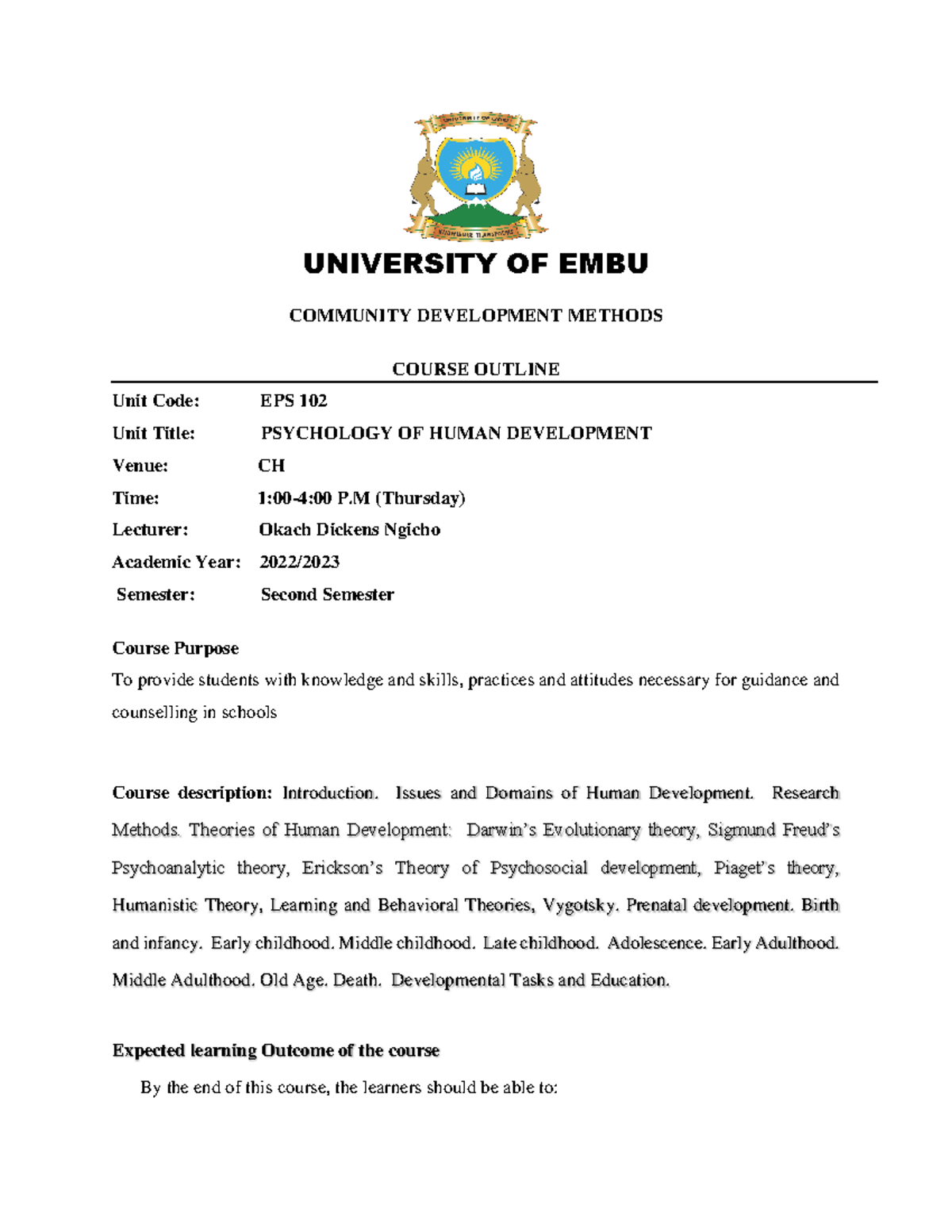 EPS 102 Course Outline - guaranteed success - UNIVERSITY OF EMBU ...