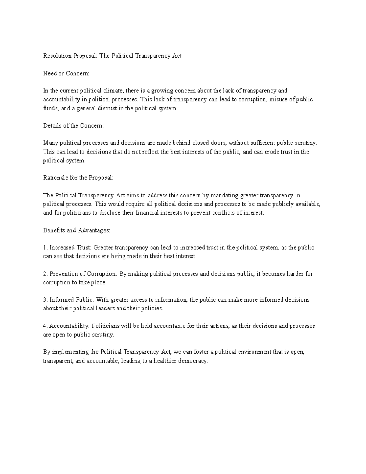 Resolution Proposal - This lack of transparency can lead to corruption ...