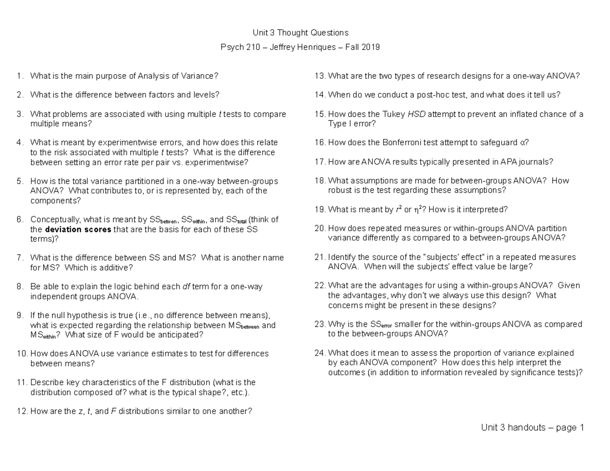 Unit3-Qs - Psych 210 Fall 2019 Jeffery Henriques - Unit 3 Thought ...