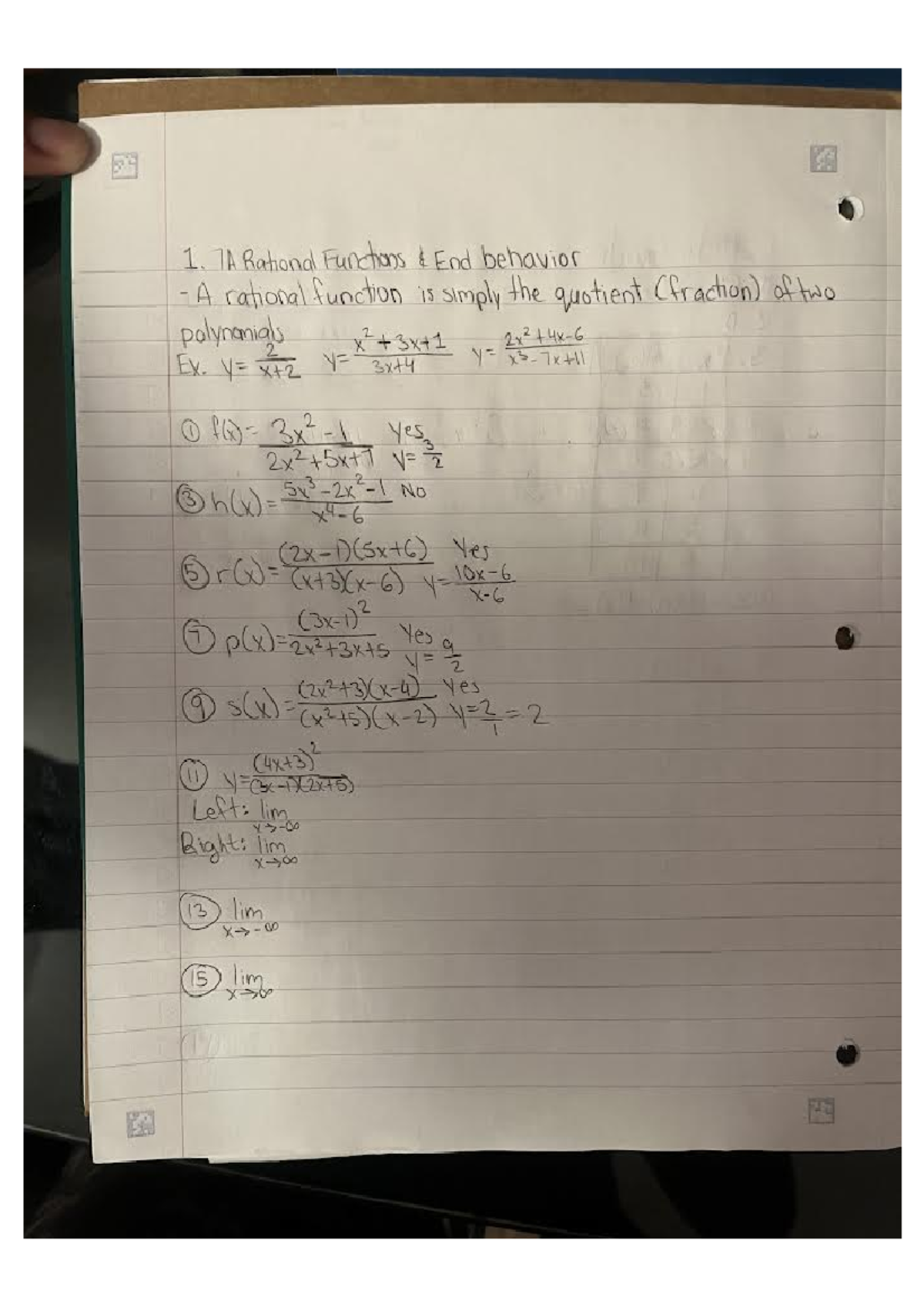 1.7A Rational Functions and End Behavior - 1. 7A Rational Functions End ...