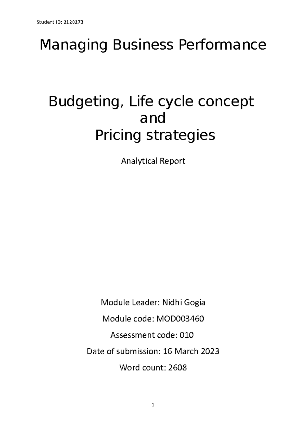 MBP Report - Managing Business Performance Budgeting, Life cycle ...