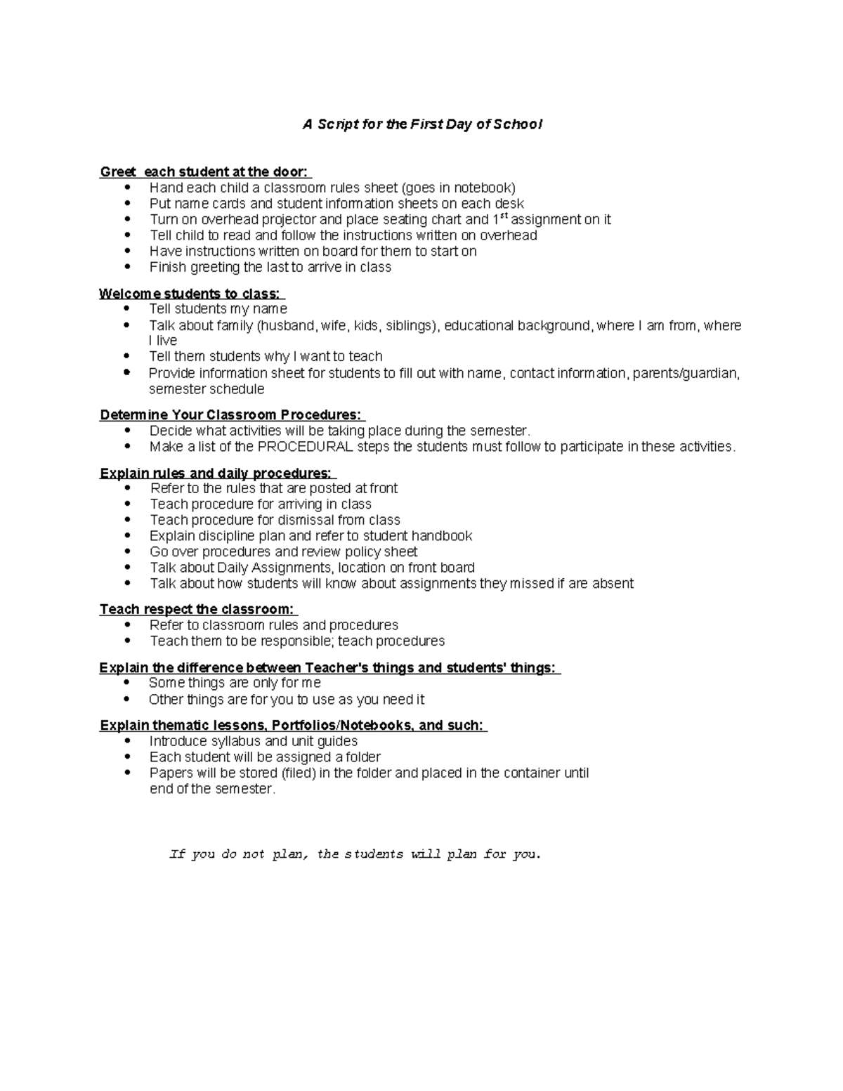 Ascriptforthefirstdayofschool - A Script for the First Day of School ...