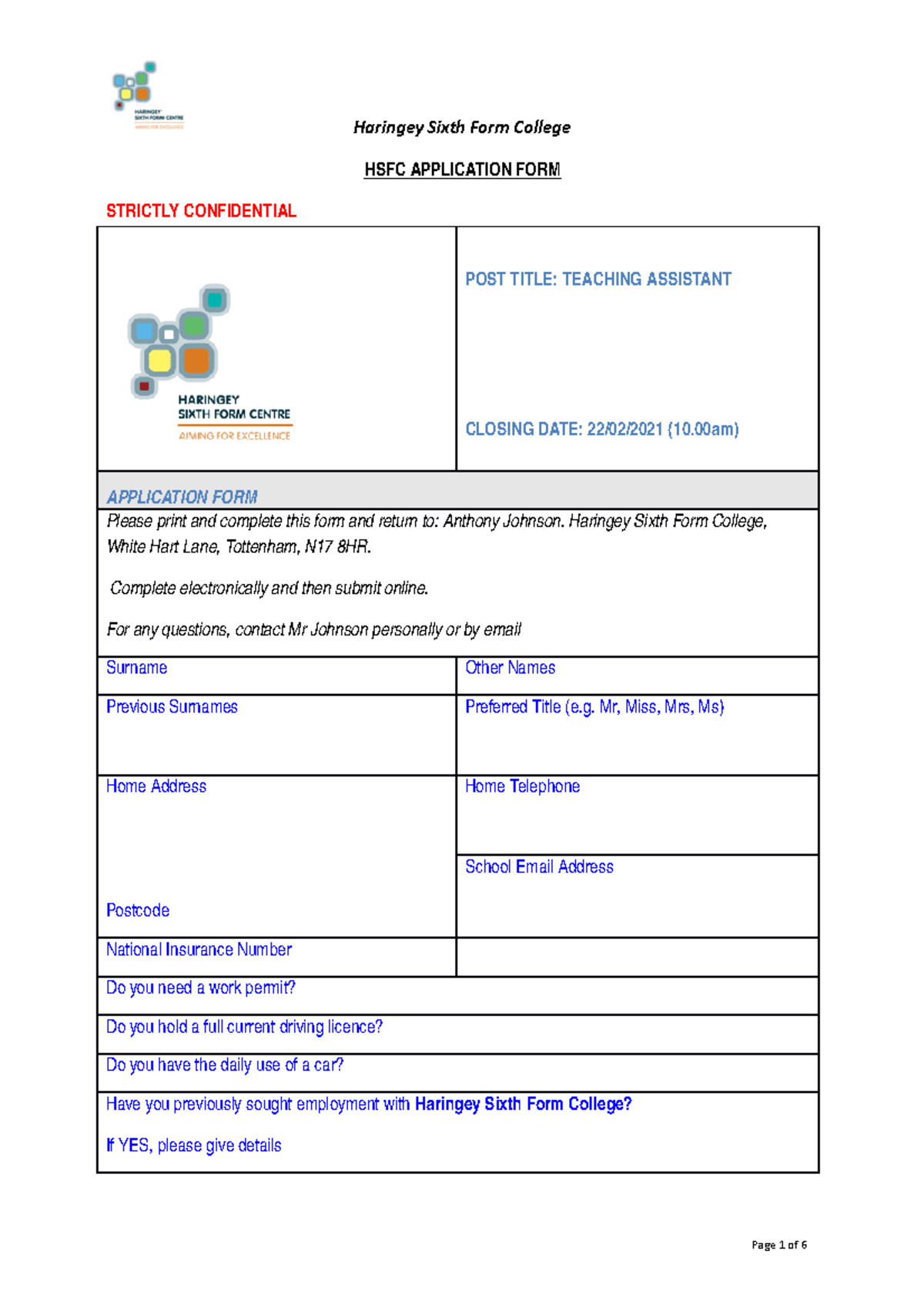 Application Form Unit 1 business A3 - HSFC APPLICATION FORM STRICTLY ...