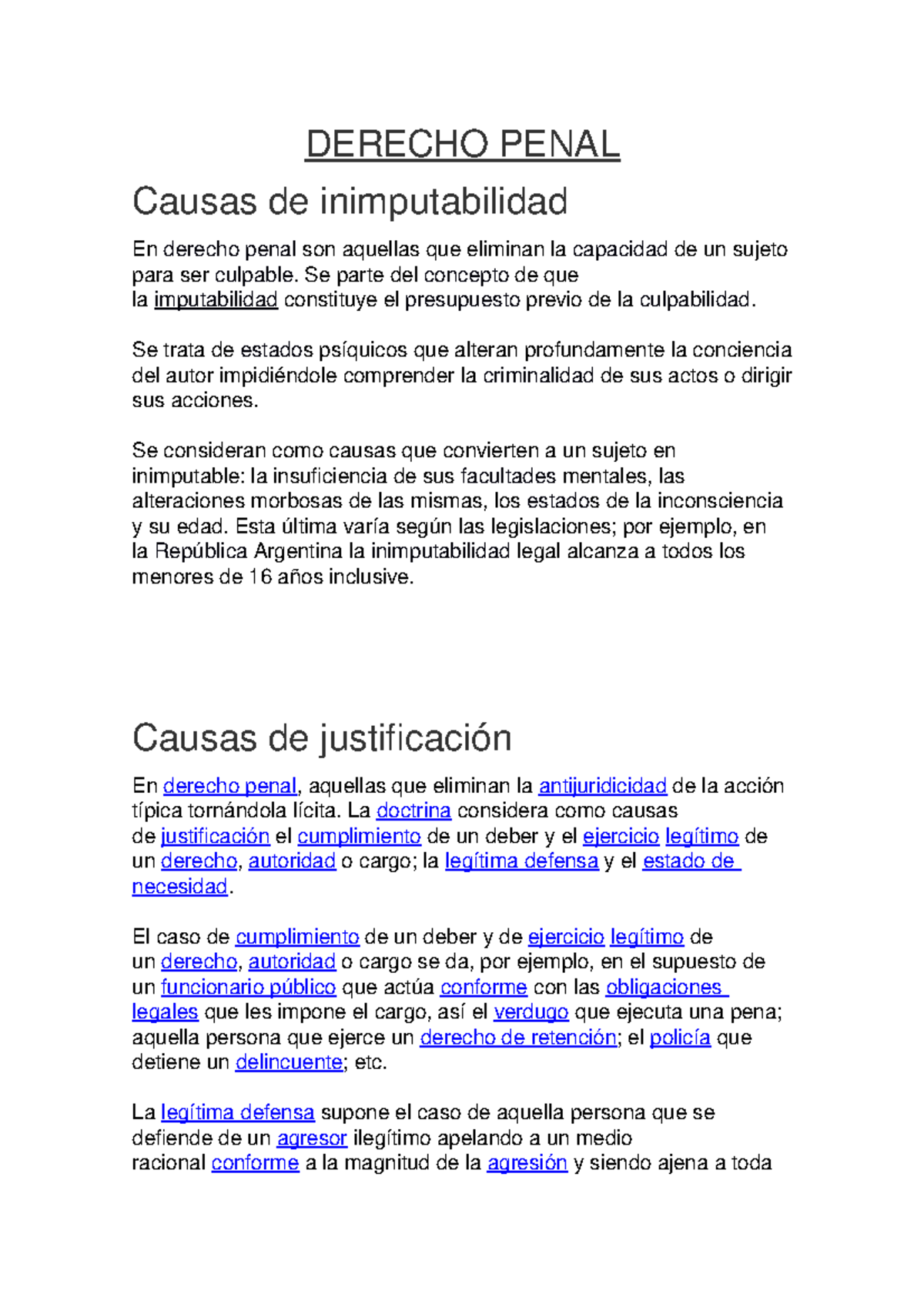 Causas de Inimputabilidad y justificación - DERECHO PENAL Causas de ...