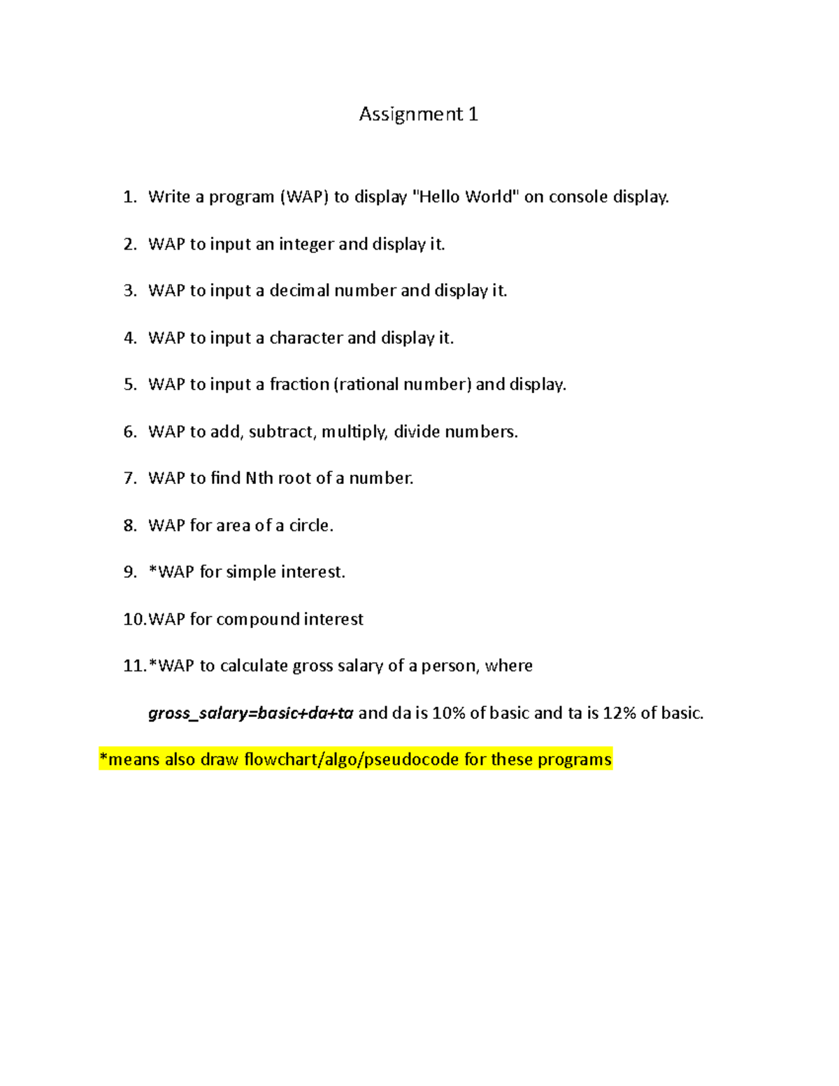 A1 - Solutions - Assignment 1 Write a program (WAP) to display "Hello ...