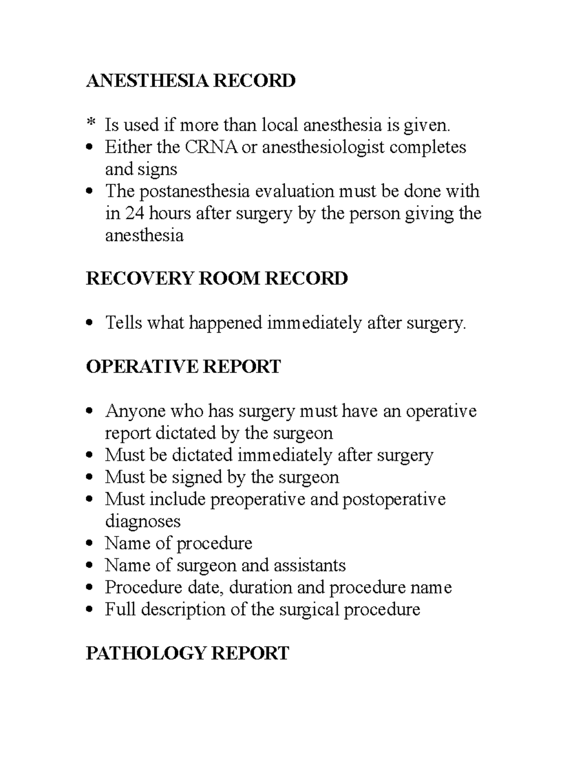 Ch 3 Notes - Summary Nursing Fundamentals - ANESTHESIA RECORD Is used ...