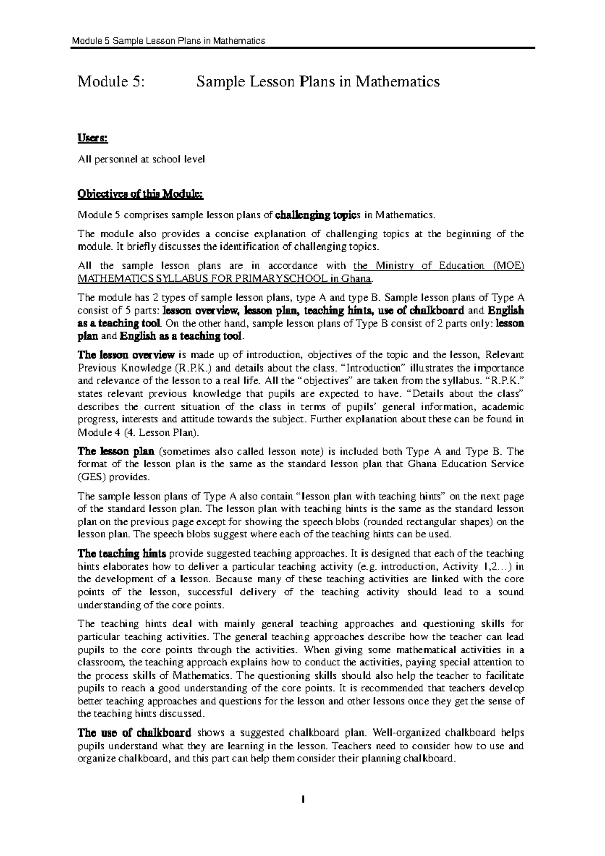Lesson PLAN - Module 5: Sample Lesson Plans in Mathematics User s: All ...