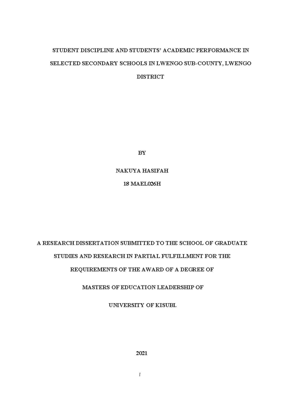 Nakuya Hasifah - These are lecture notes - i STUDENT DISCIPLINE AND ...