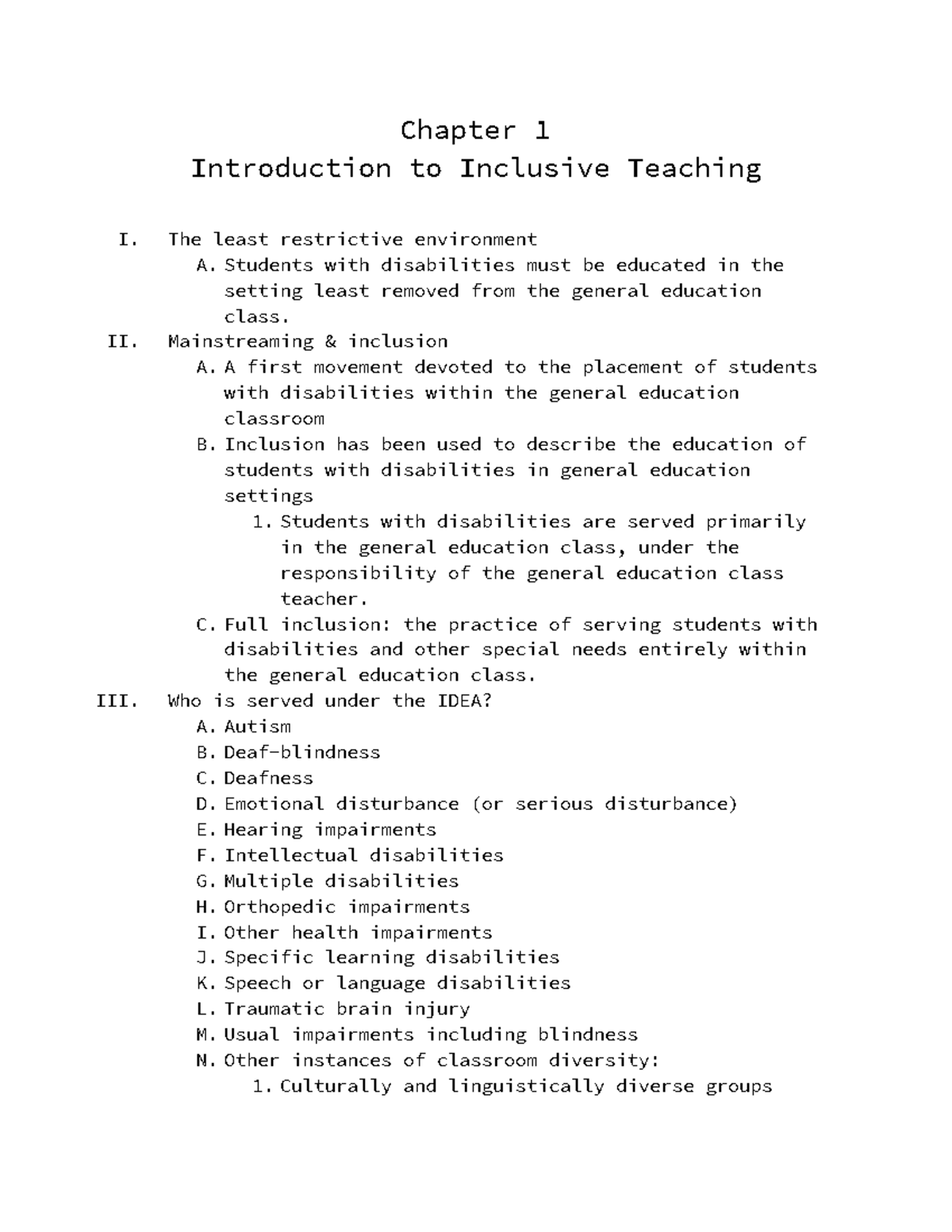 Chapter 1 - Book Notes - Chapter 1 Introduction to Inclusive Teaching I ...