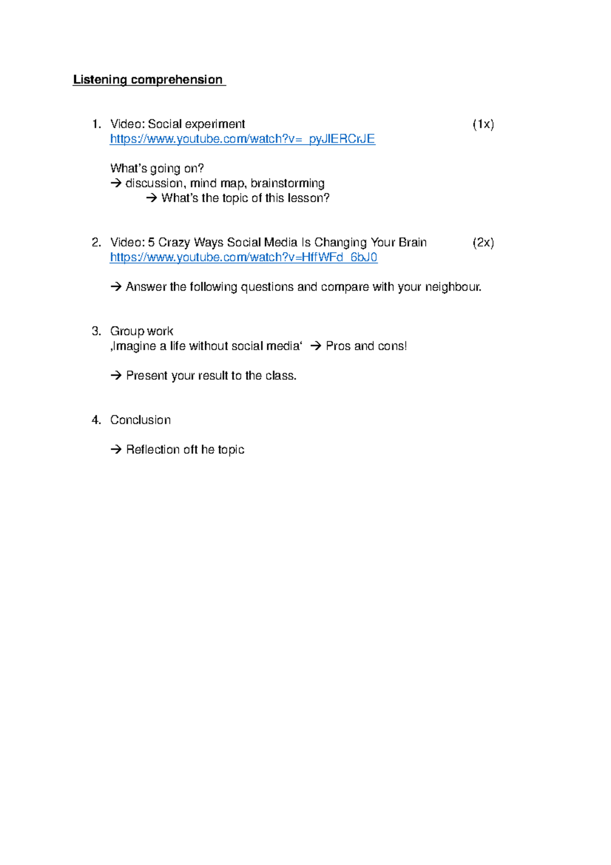 TEFL Task Listening - Listening comprehension Video: Social experiment ...