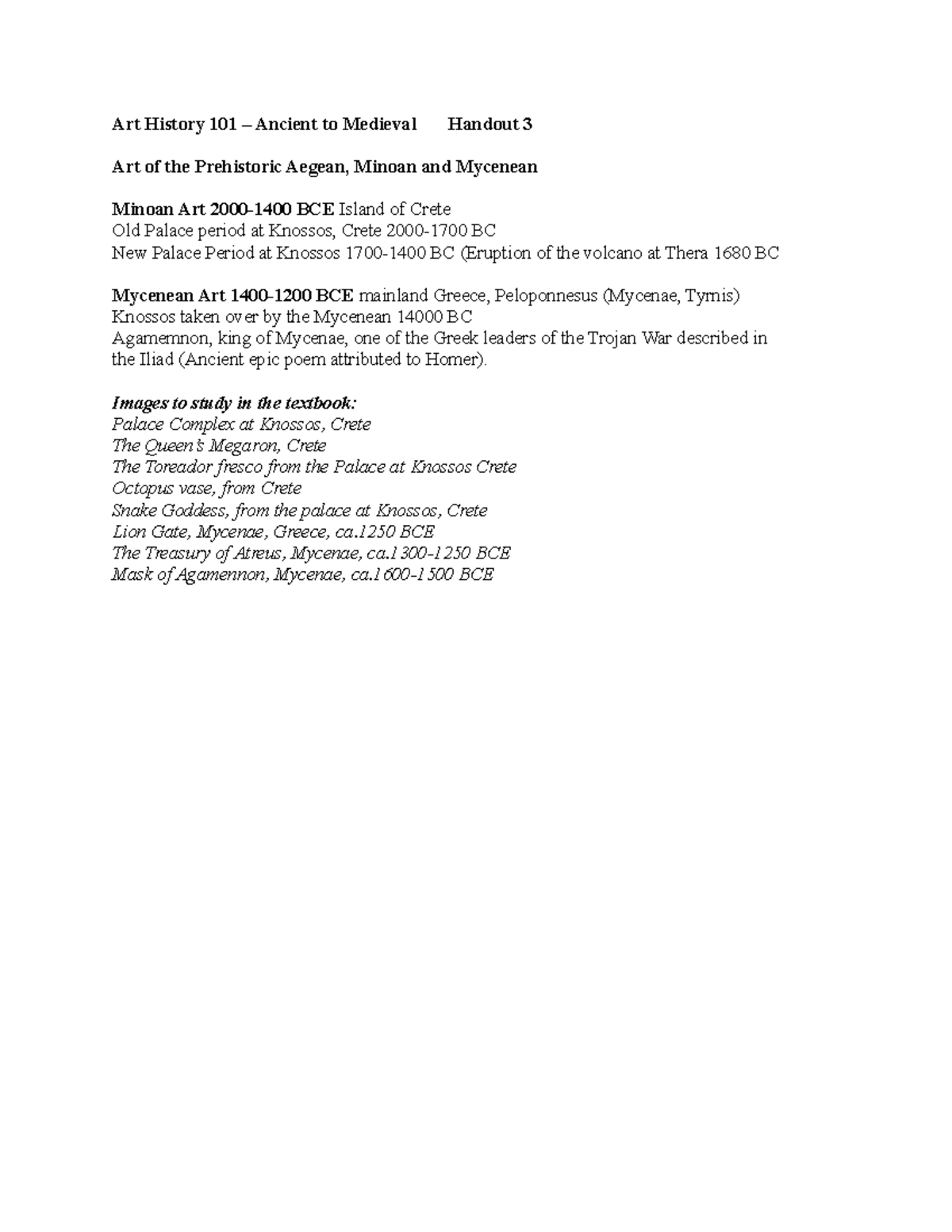 Art History 101 Handout 3 - Art History 101 – Ancient to Medieval ...