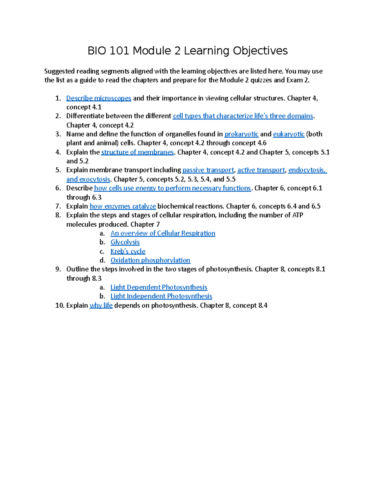 BIO101mod02learning-objectives - BIO 101 Module 2 Learning Objectives ...