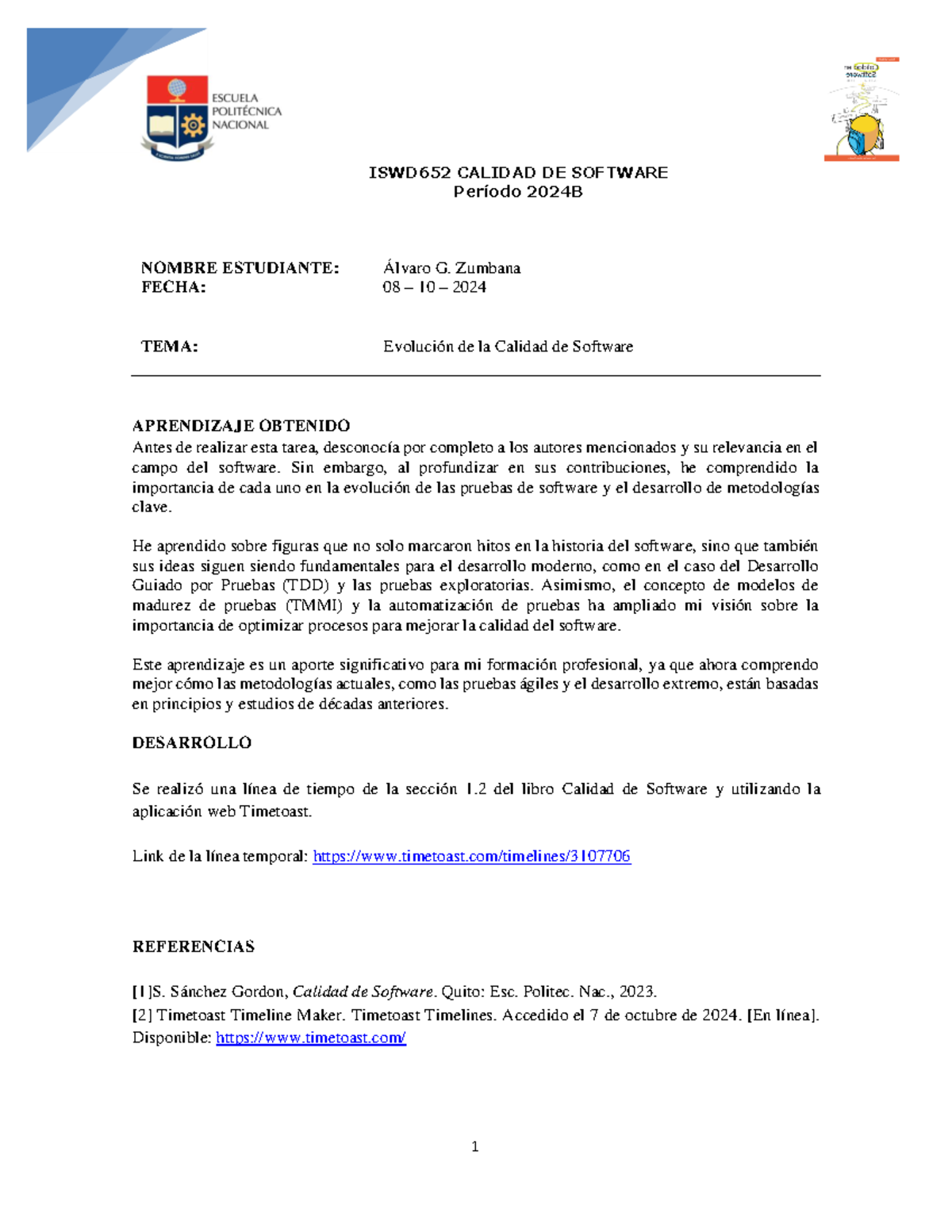 Evolucion Calidad SW - ISWD 652 CALIDAD DE SOFTWARE Período 2024B 1 ...