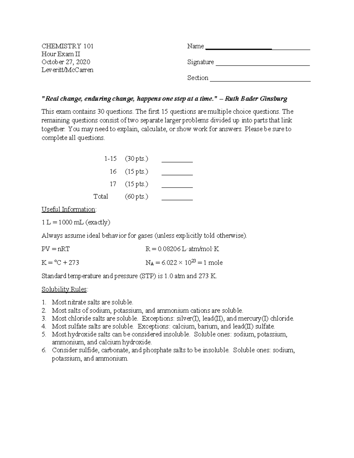 Chem 101 Exam 2 Fall 2020 Blank Paper Copy-2-1 - CHEMISTRY 101 Name