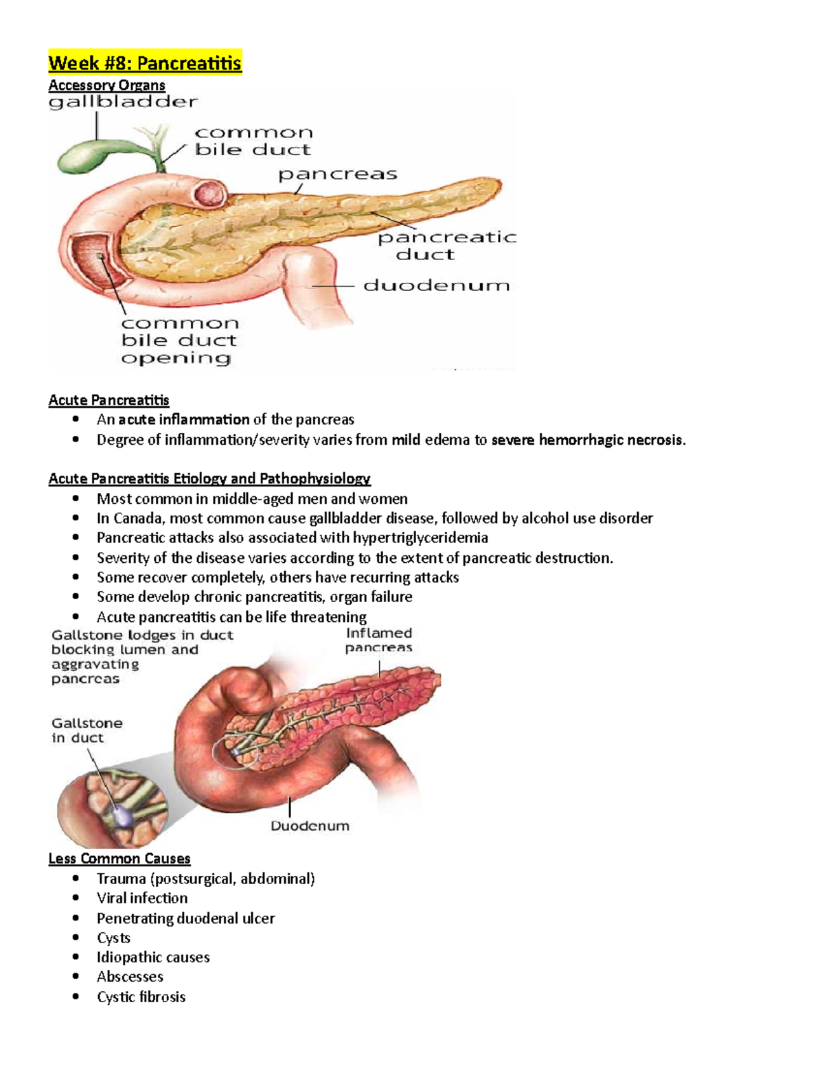 Week 8- Pancreatitis - Lecture notes 8 - Week #8: Pancreatitis ...