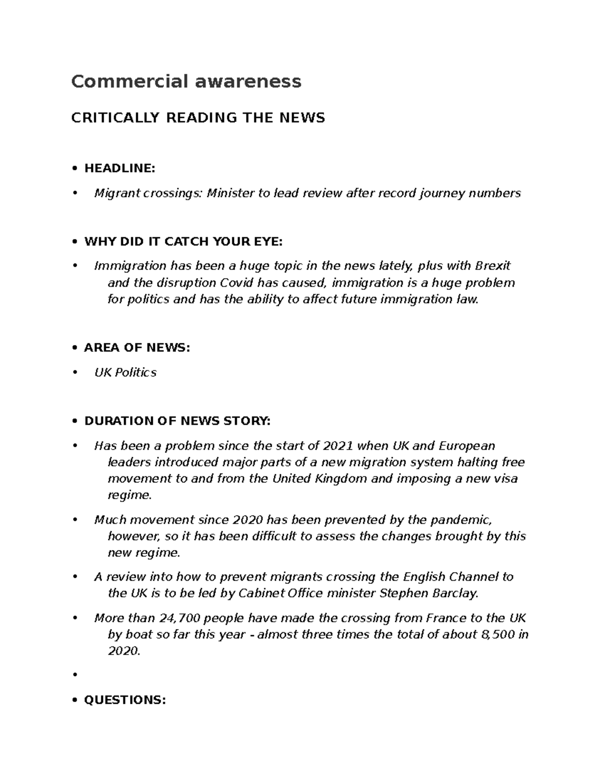 Academic and Digital skills WS7 - Commercial awareness CRITICALLY ...