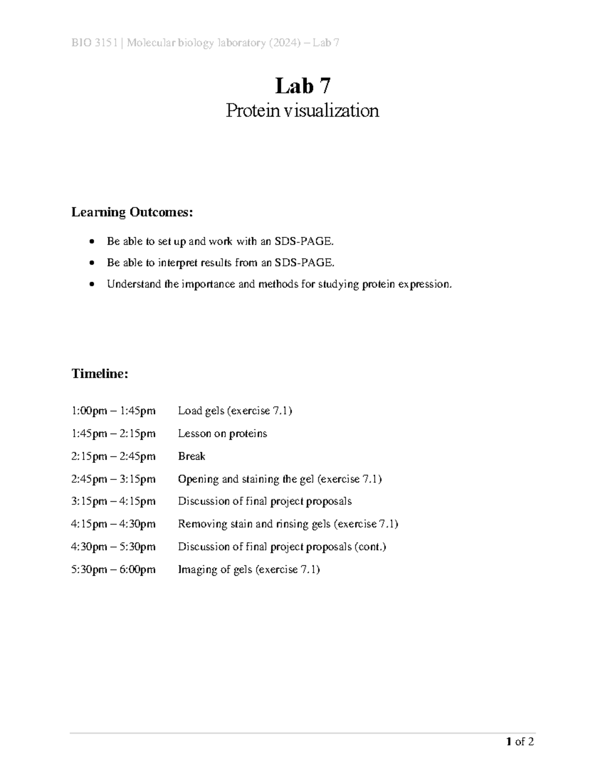 Lab 7 EN - BIO 3151 | Molecular biology laboratory (2024) – Lab 7 1 of ...