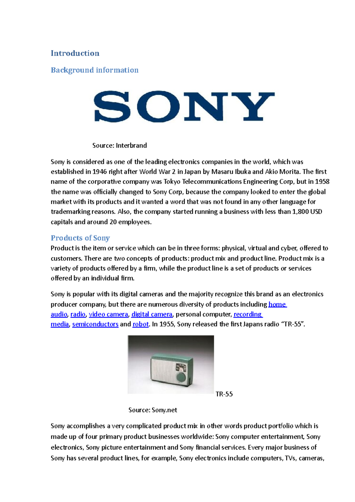 SONY Business Report - Introduction Background information Source ...