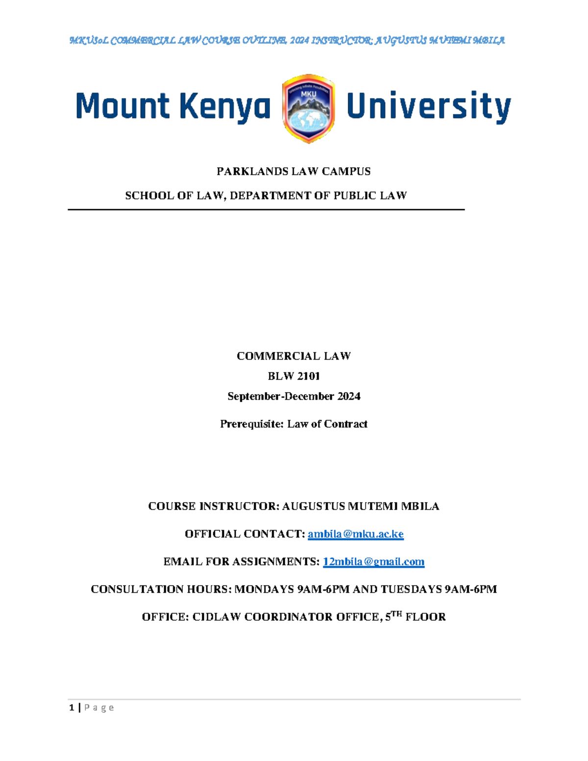 Commercial Law Course Outline, Sep-Dec 2024 - PARKLANDS LAW CAMPUS ...