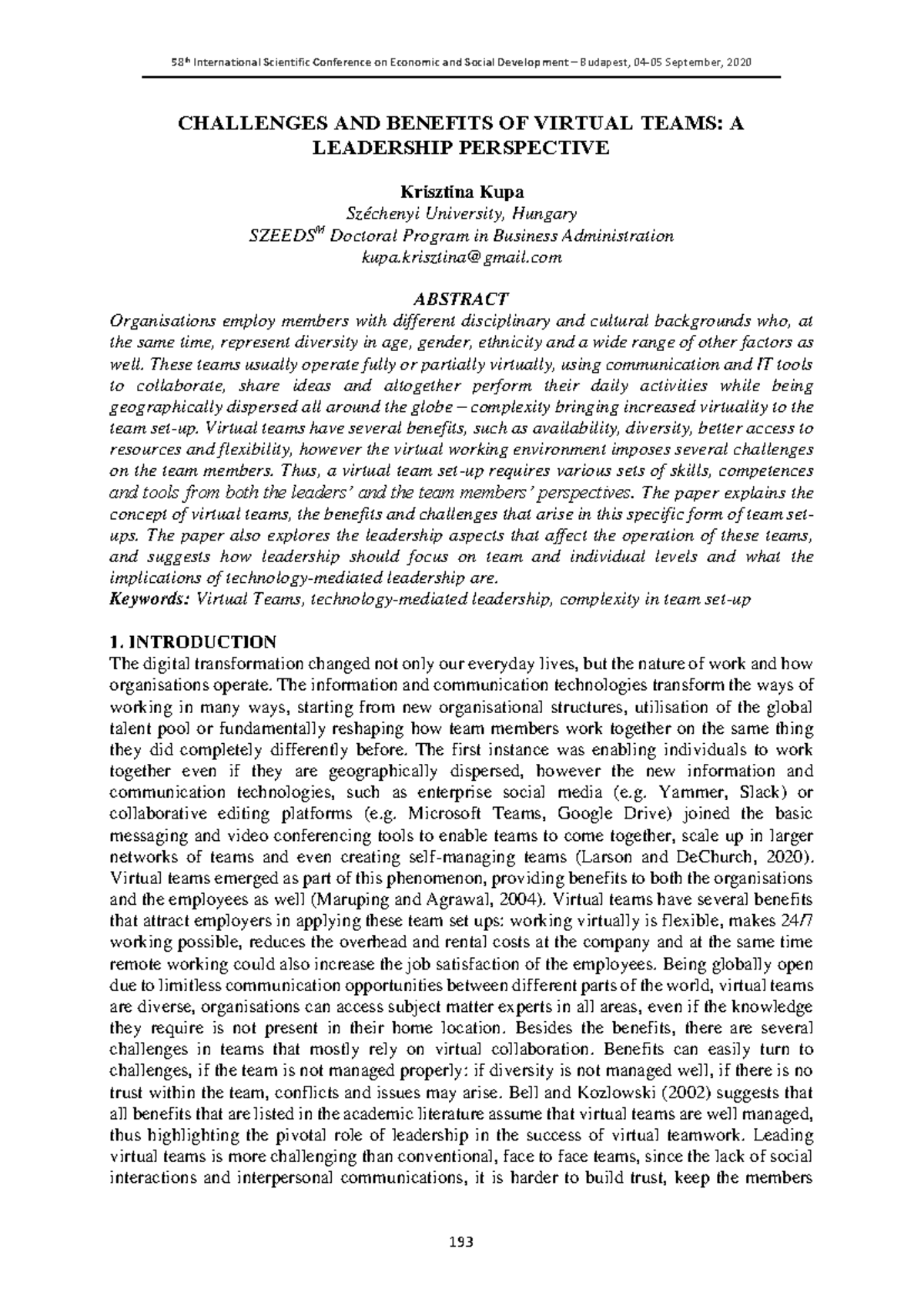 DP3 - Challenges AND Benefits OF Virtual Teams - CHALLENGES AND ...