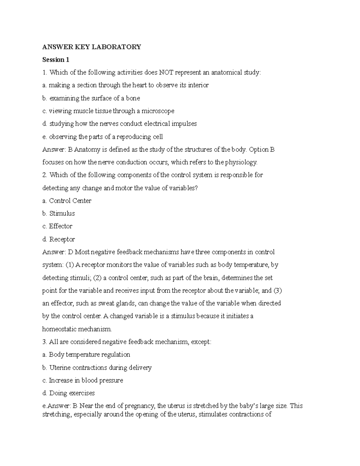 Anatomy And Physiology Answer KEY Laboratory ANSWER KEY LABORATORY 