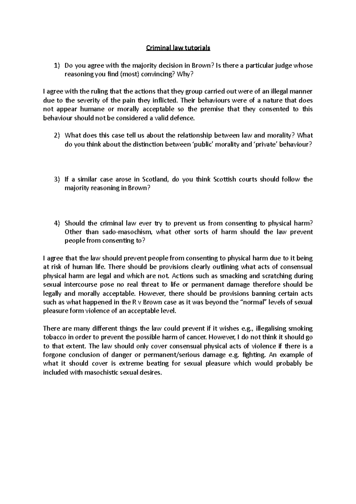 Criminal law tutorials - Their behaviours were of a nature that does ...