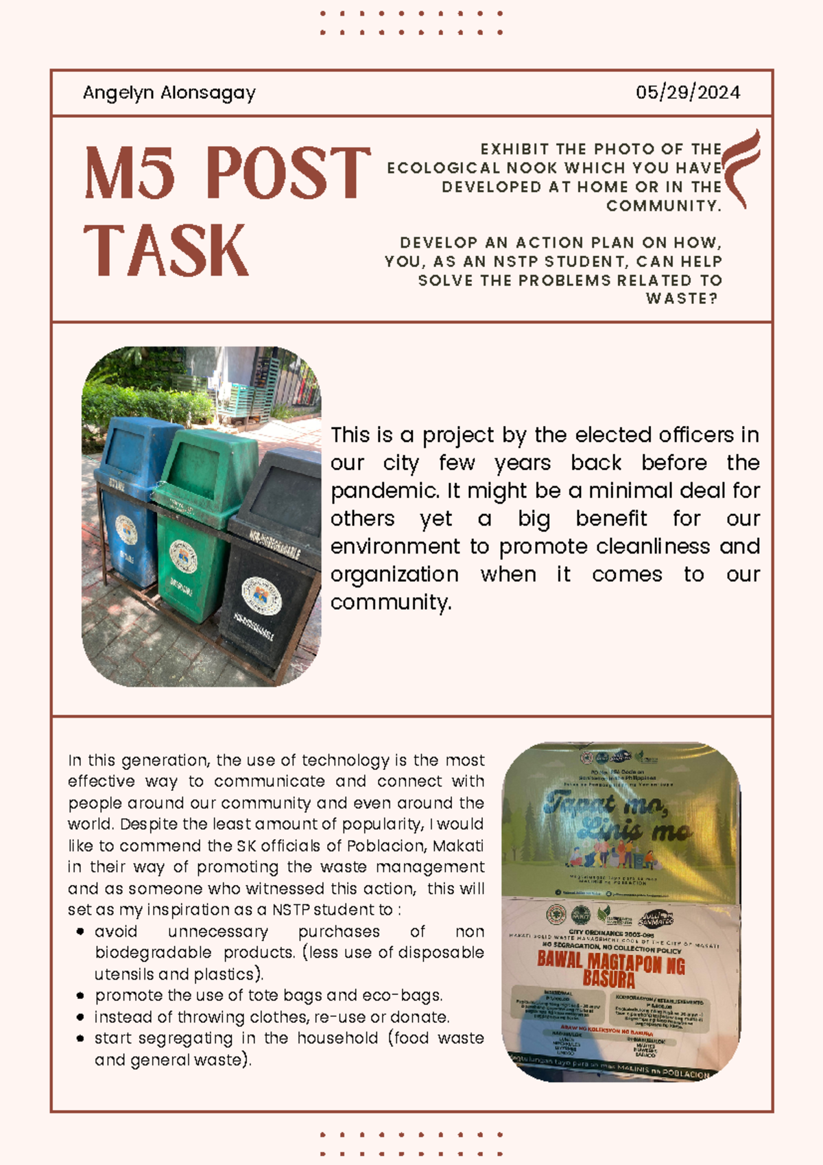 M5 Post Task - Post Task - Angelyn Alonsagay 05/29/ E X H I B I T T H E P H O T O O F T H E E C ...