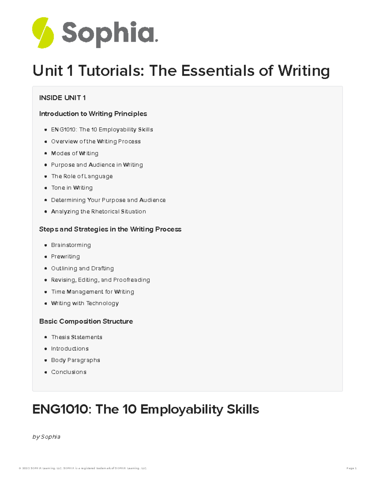 Unit 1 tutorials Workplace Writing I - Unit 1 Tutorials: The Essentials ...