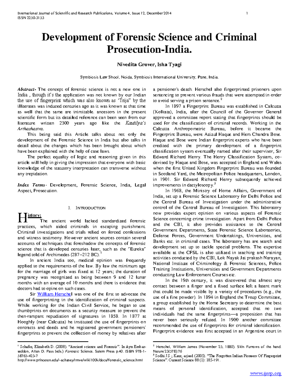 Forensics Science in Criminal Investigation - ISSN 2250- Development of ...