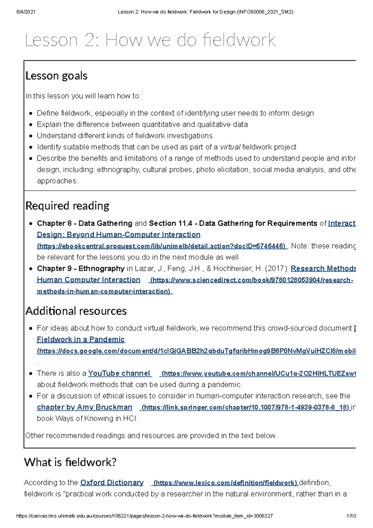 Lesson 2 How we do fieldwork Fieldwork for Design (INFO90006 2021 SM2 ...