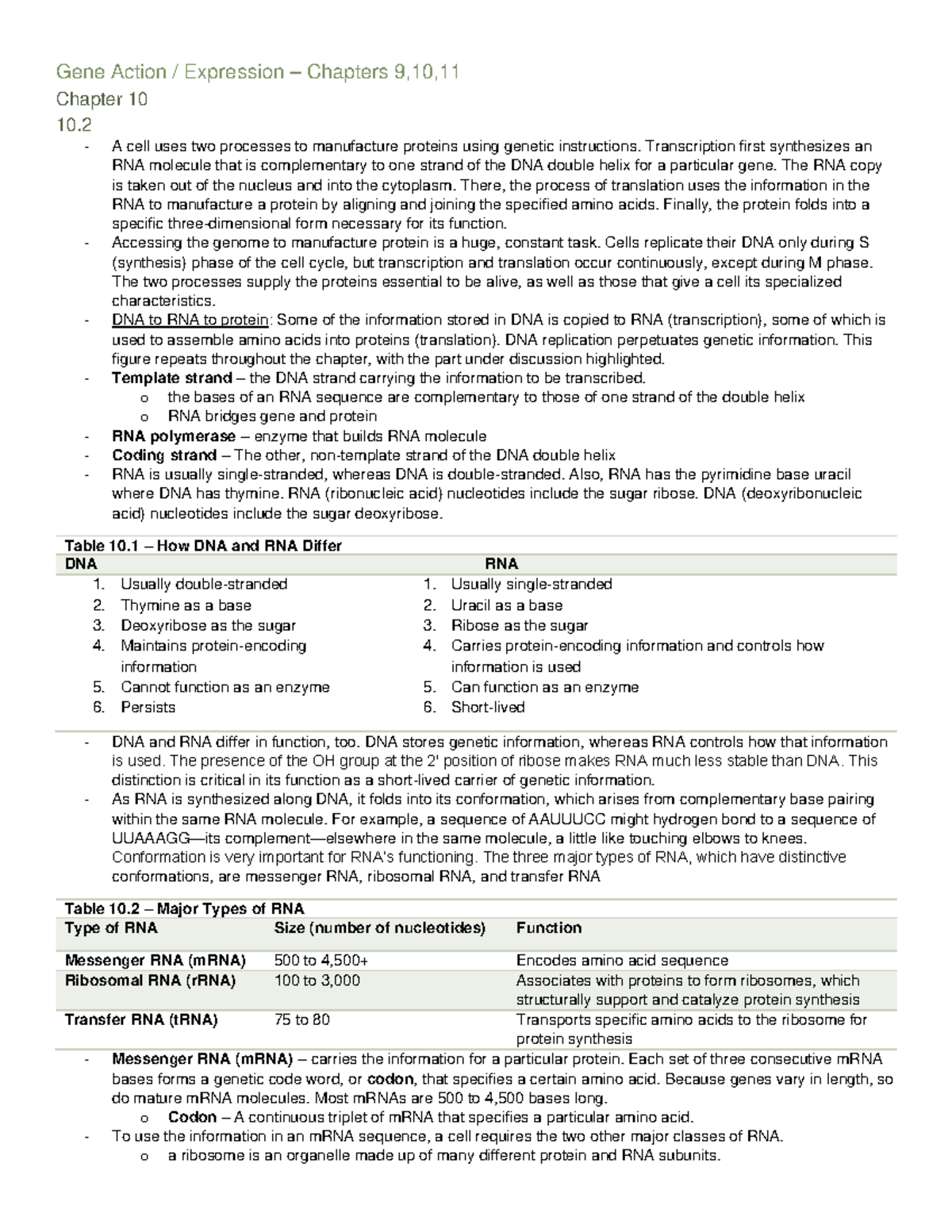 Gene Action CH10 HGS - chapter 10 - Human Genetics - Gene Action / Expression – Chapters 9,10 ...