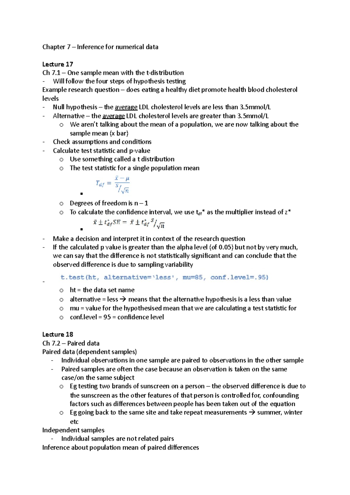 Chapter 7 - Lecture notes - Chapter 7 – Inference for numerical data ...