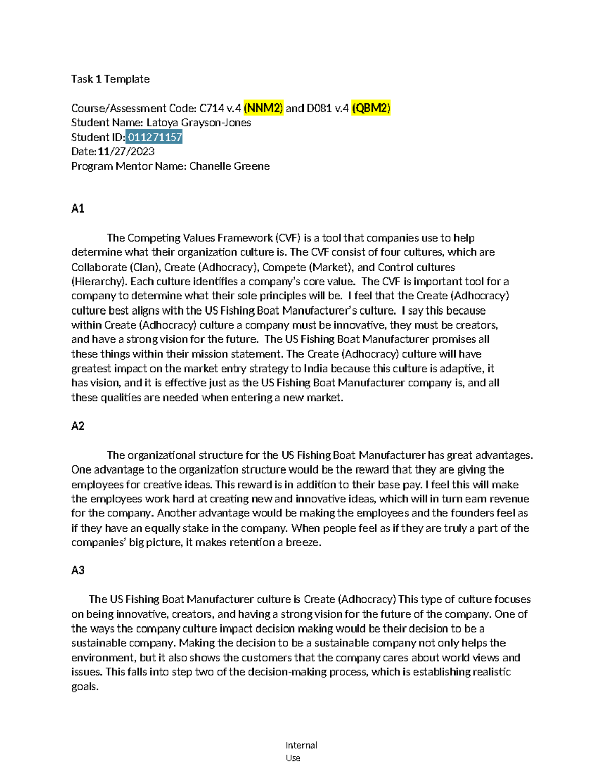 C714-NNM2 D081-QBM2-Task 1 Template 2023 - Internal Task 1 Template ...