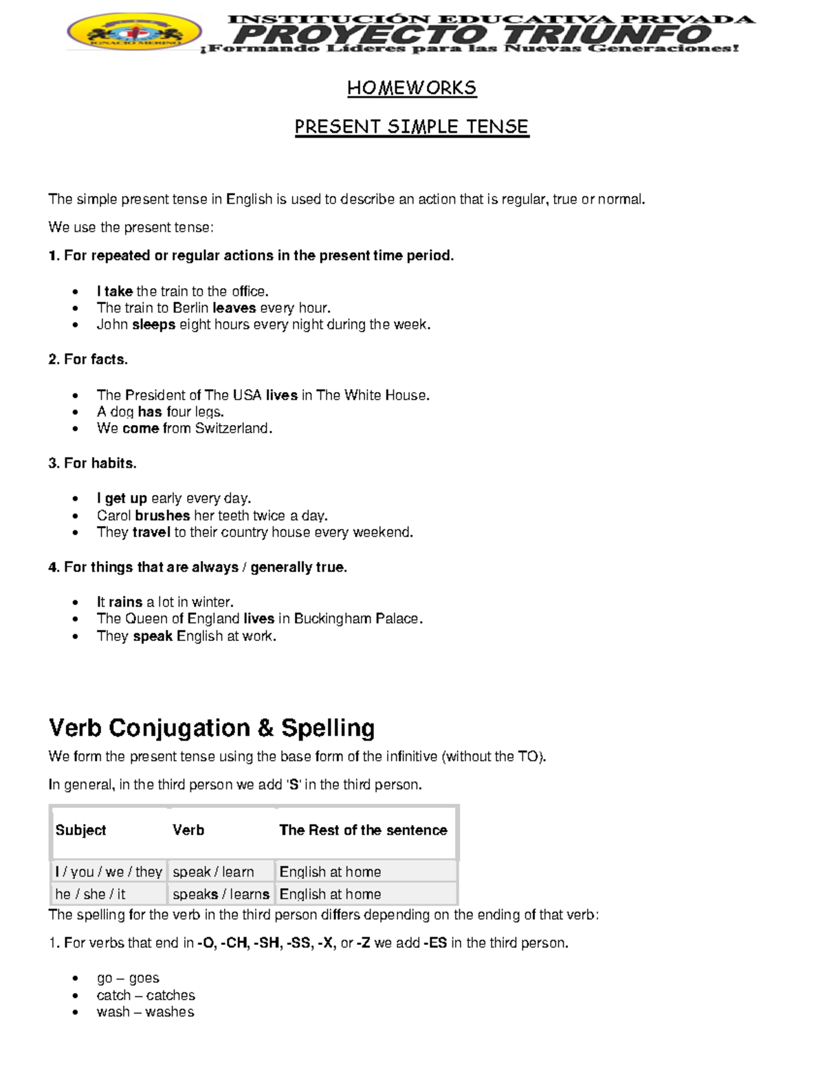 2ND Secondary Homeworks-convertido - HOMEWORKS PRESENT SIMPLE TENSE The ...