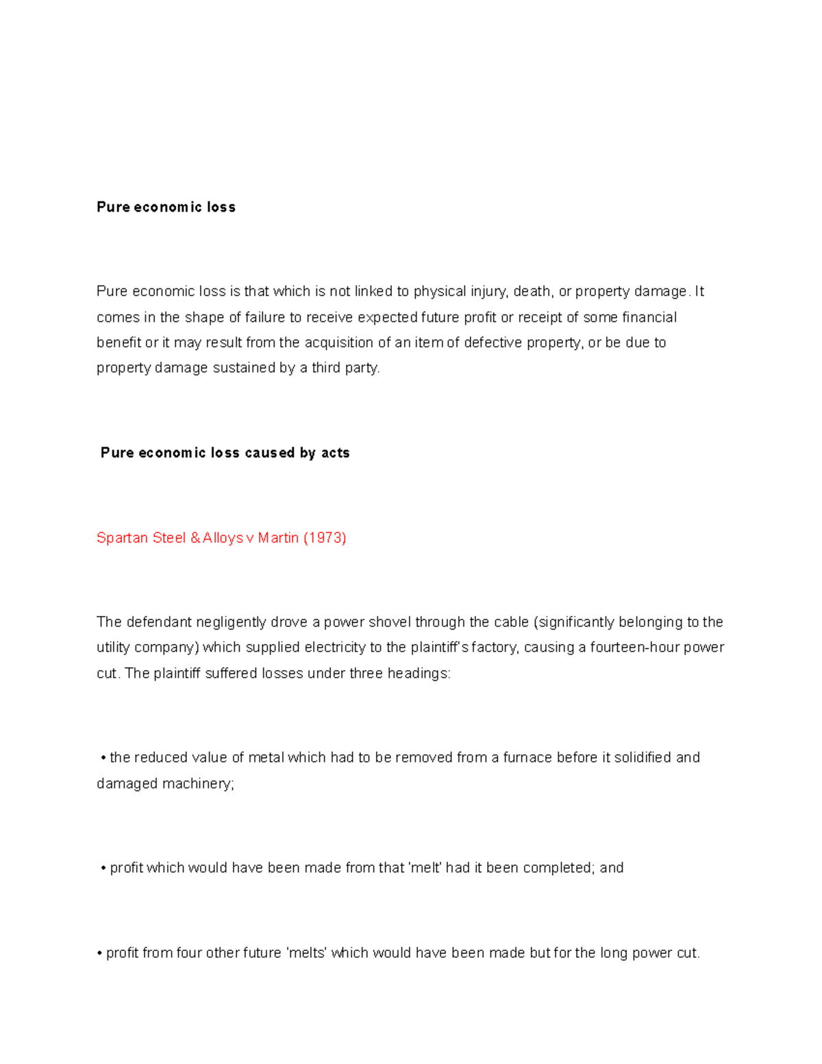 Pure economic loss - Tort Law Directions - Pure economic loss Pure ...