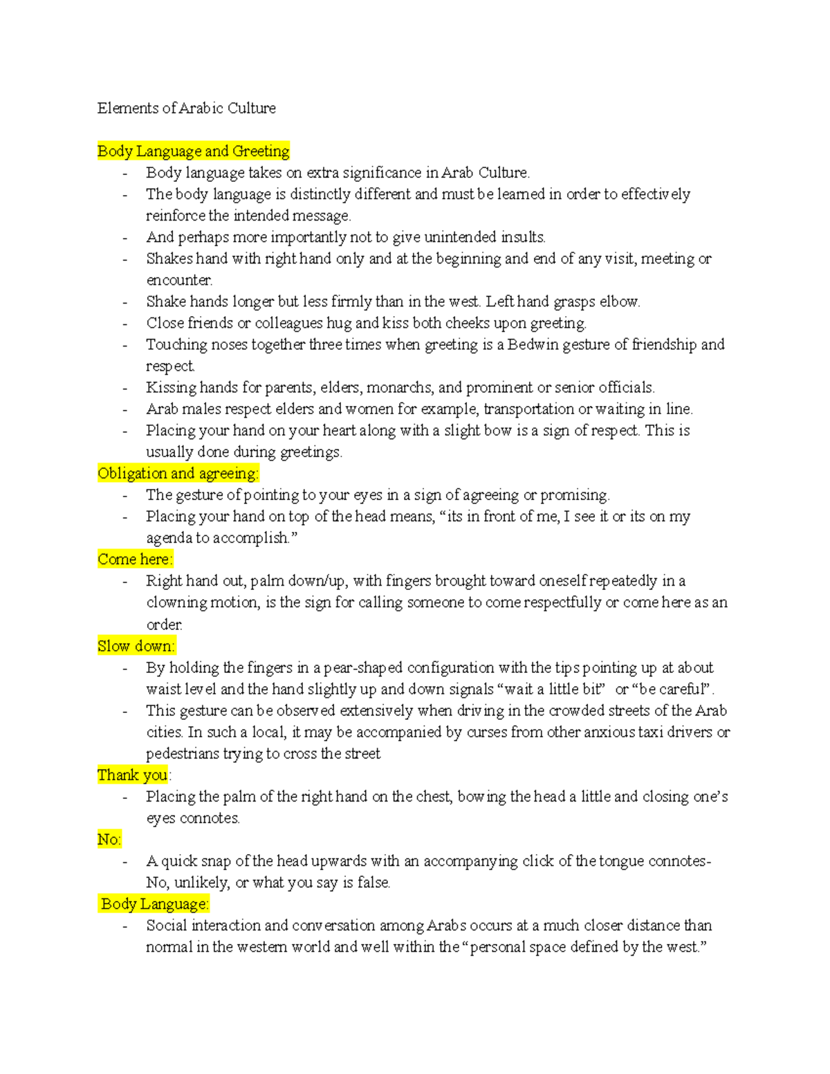 Arab193 Quiz #2 - these are notes on the elements of Arab culture ...